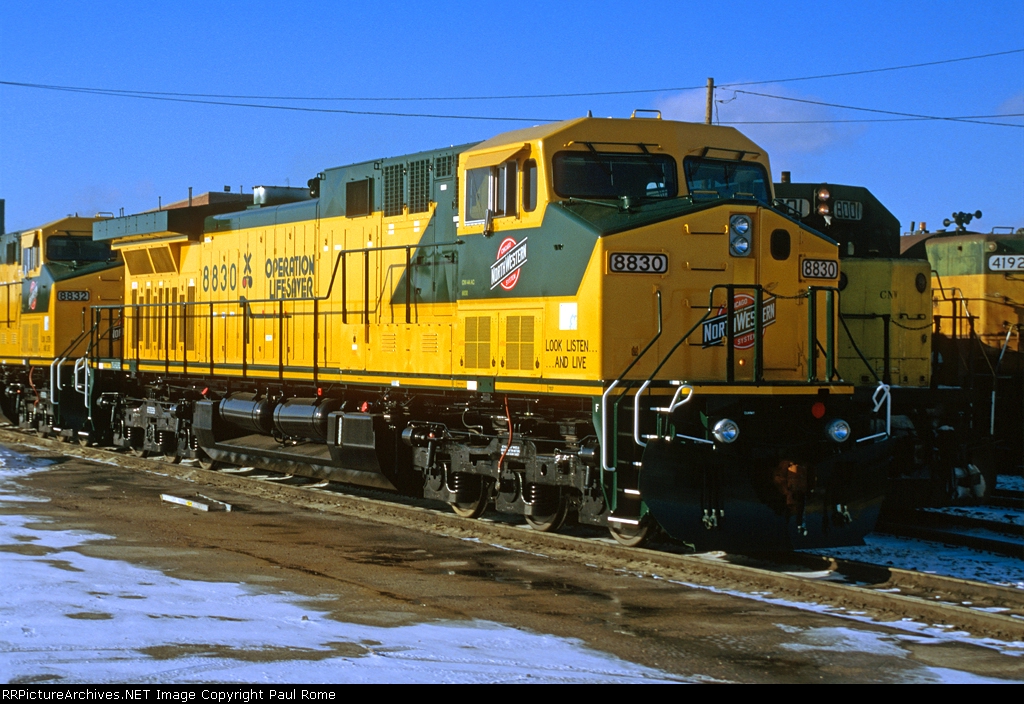 C&NW 8830, GE AC4400W, just delivered and put into service, awaits its first revenue run at Proviso